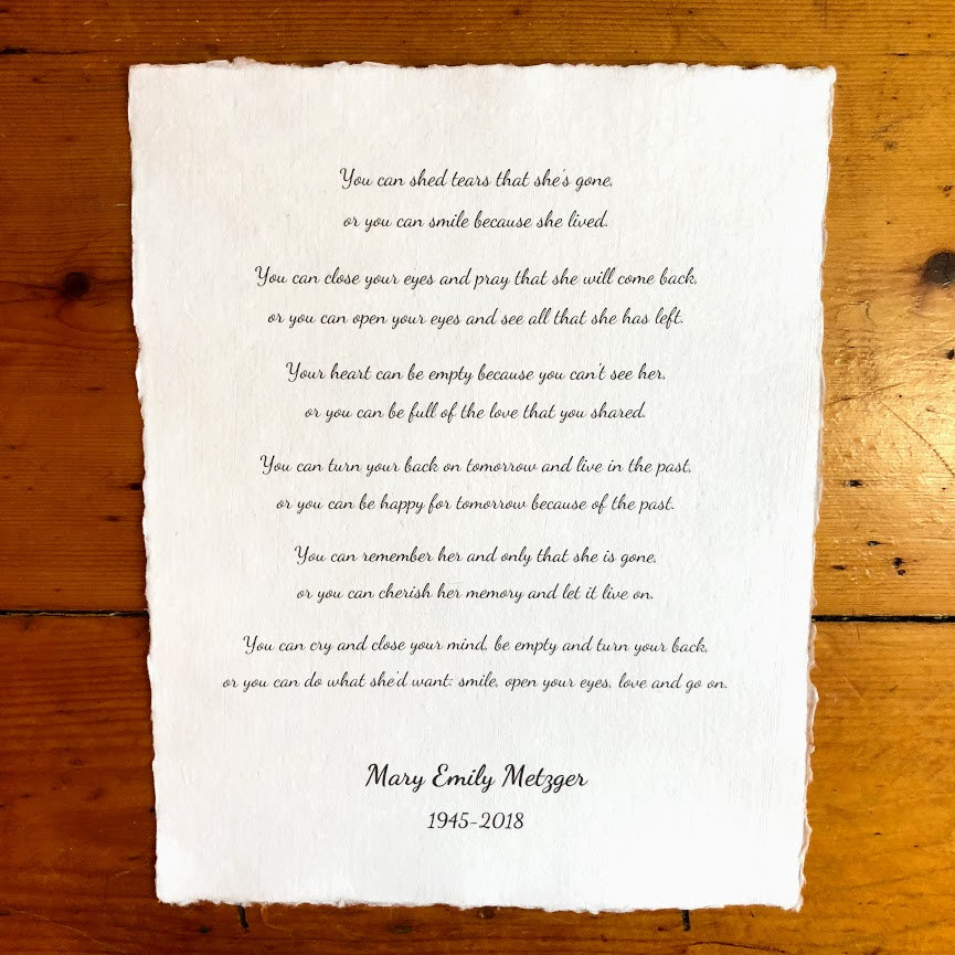 Custom Poem or Song Lyrics Print on Handmade Cotton Paper, Anniversary ...