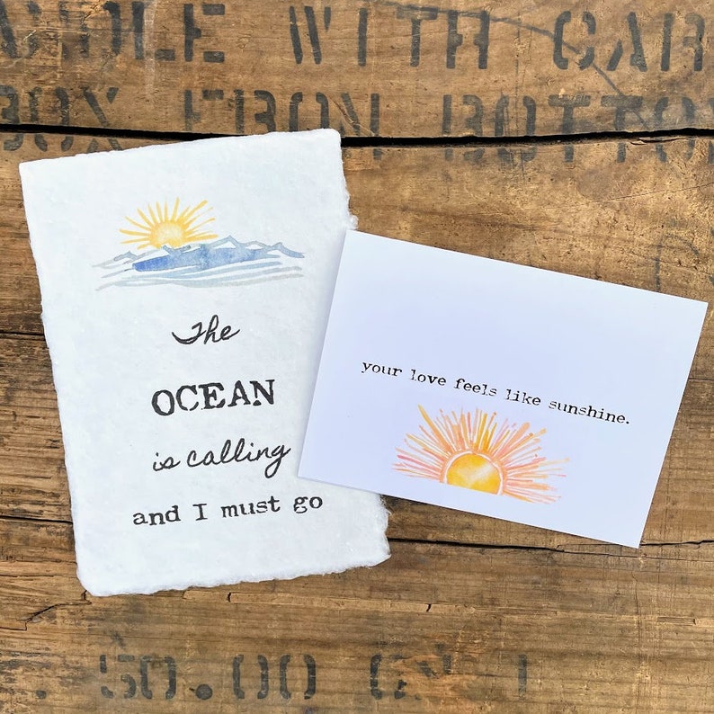 The Ocean is Calling Quote Print With Sun and Ocean Waves Art - Etsy