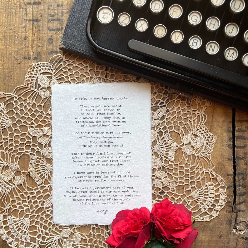 Angels and Grief Poem by R. Clift in Typewriter Font on 5x7 - Etsy