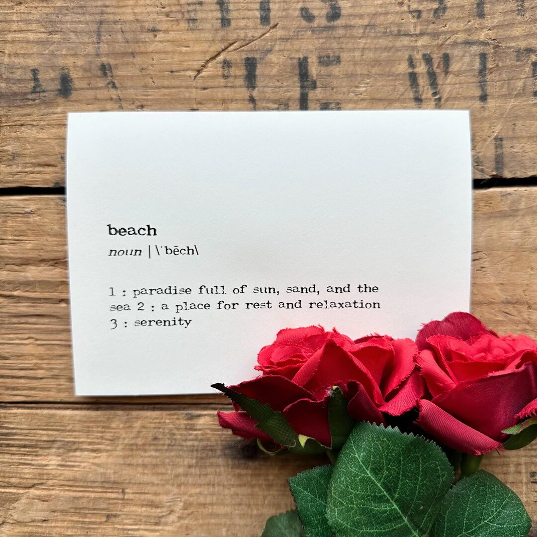 Beach Definition Greeting Card in Typewriter Font, Envelope and Rose ...