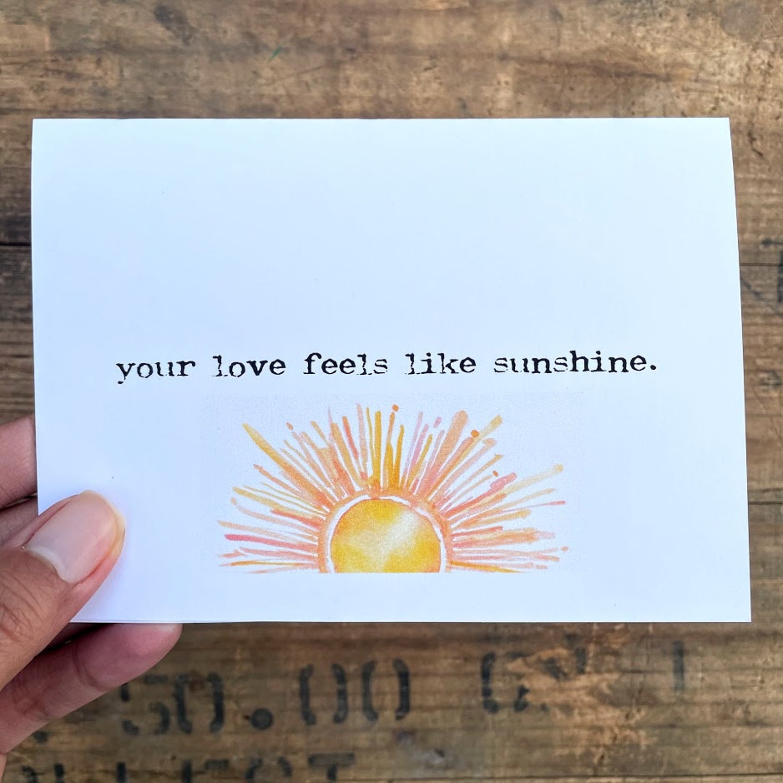 Your Love Feels Like Sunshine Compliment Card in Typewriter Font With ...