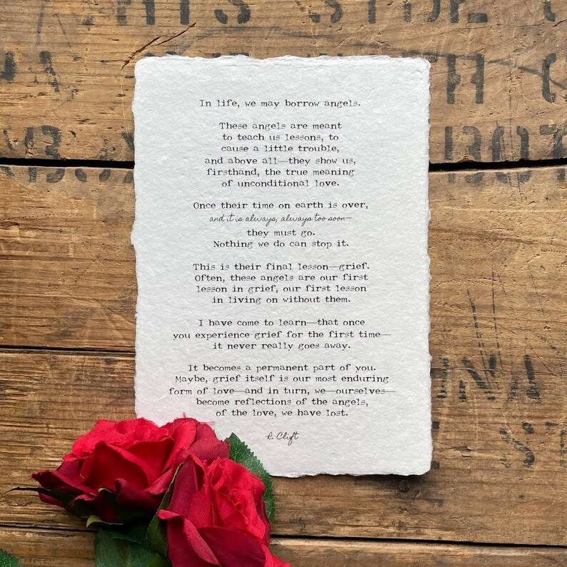 Angels and Grief Poem by R. Clift in Typewriter Font on 5x7, 8x10 ...