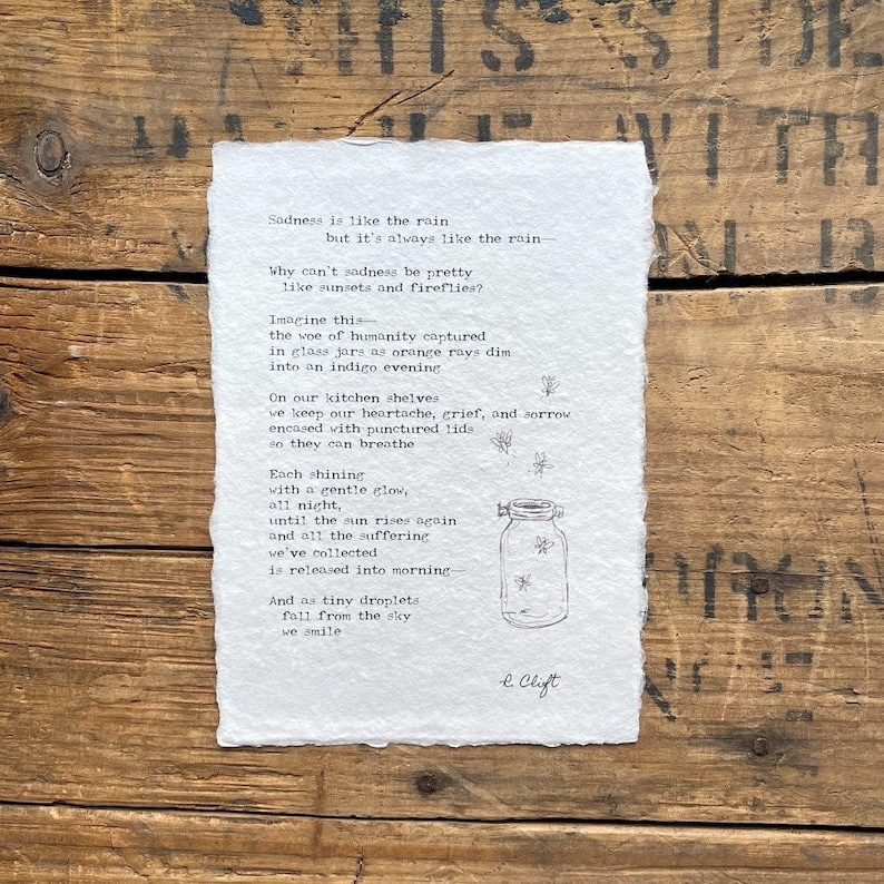 Sadness and Fireflies Poem by R. Clift in Typewriter Font on - Etsy
