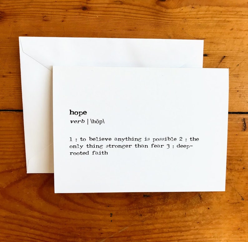 Hope Definition Greeting Card in Typewriter Font With Envelope | Etsy
