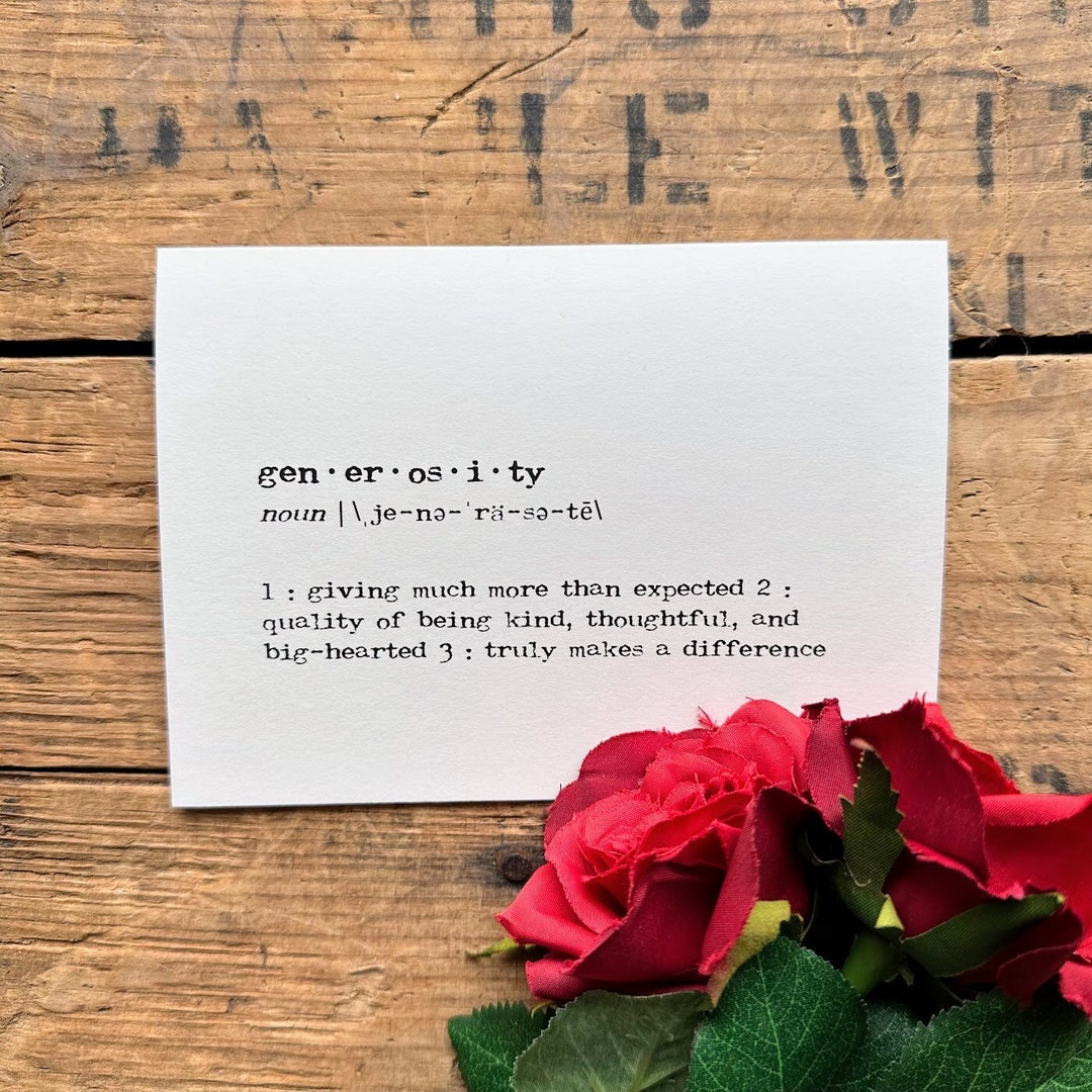 Generosity Definition Greeting Card With Envelope and Rose Sticker ...