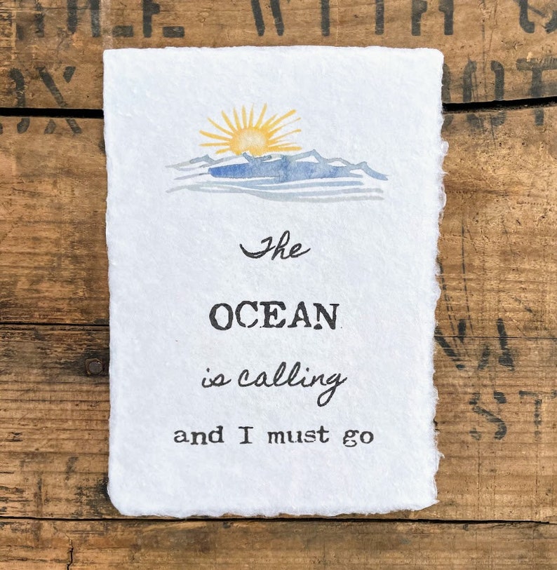 The Ocean is Calling Quote Print With Sun and Ocean Waves Art - Etsy