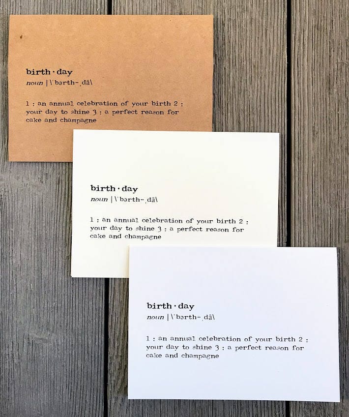 Birthday Definition Greeting Card in Typewriter Font With | Etsy