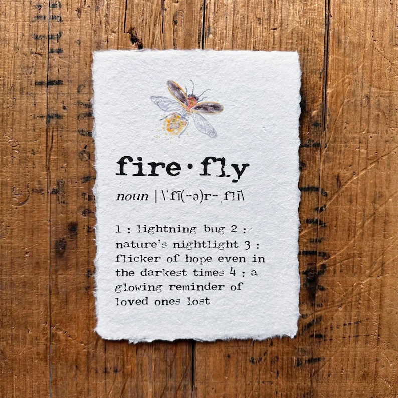 Firefly Definition Print in Typewriter Font on Handmade Paper, Glowing ...