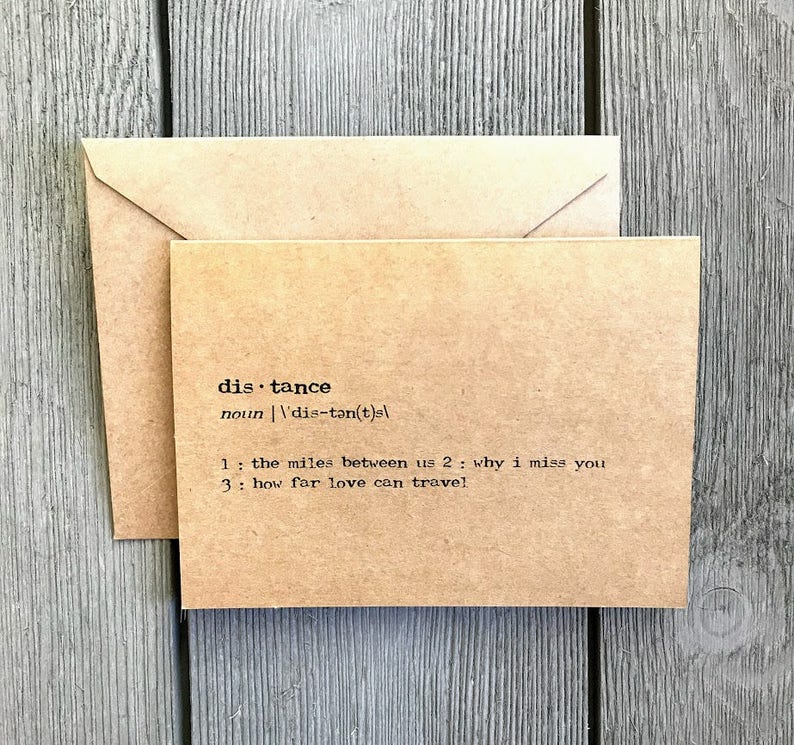 Distance Definition Greeting Card in Typewriter Font With - Etsy