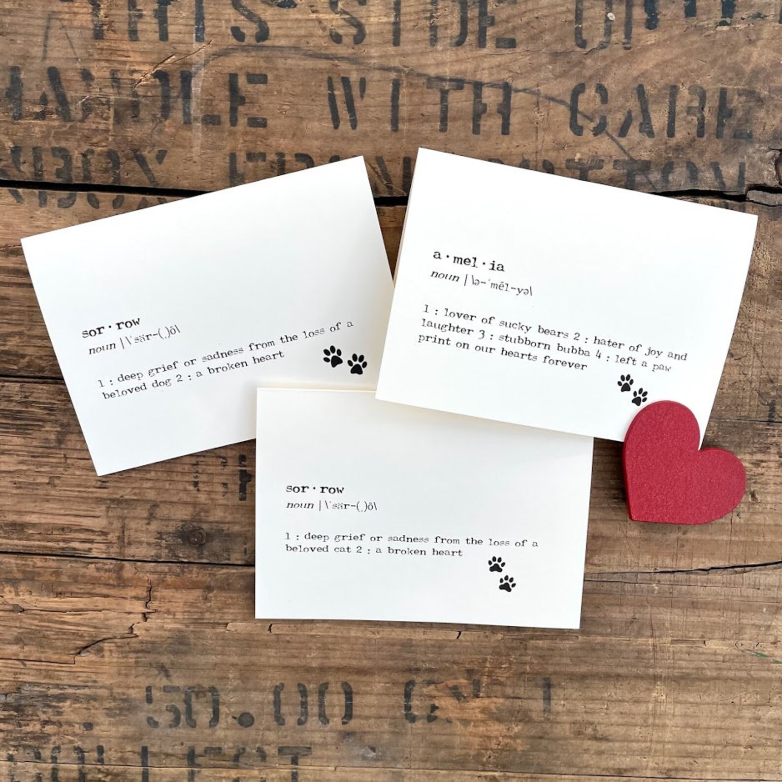 Sorrow Definition Greeting Card for Dog, Cat Loss in Typewriter Font ...