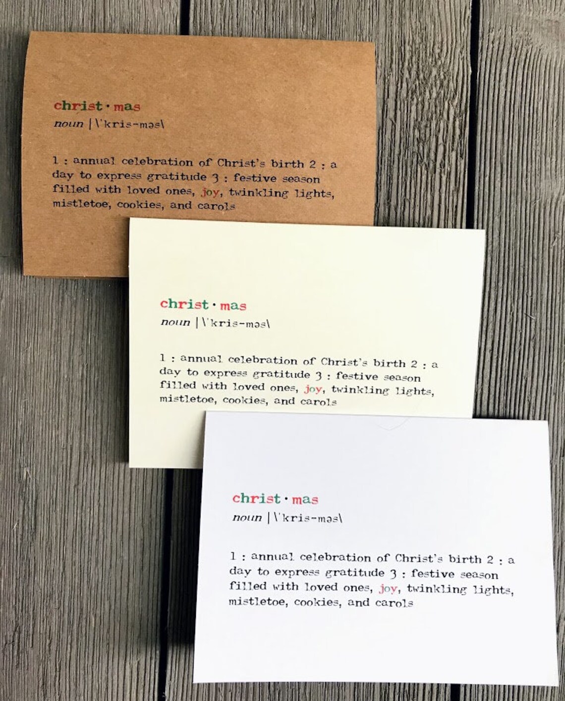 5 Joy or Christmas Definition Greeting Card Stationery Bundles in ...