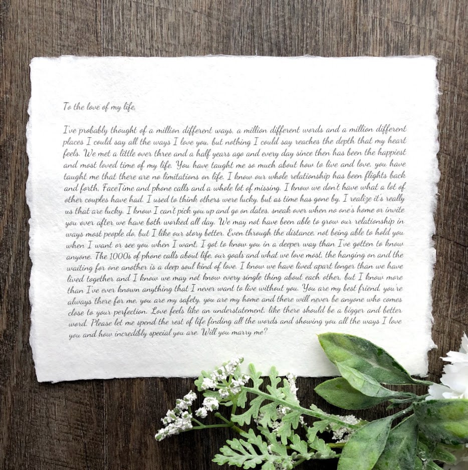 Custom love letter print on handmade paper in 5x7 or 8x10 | Etsy