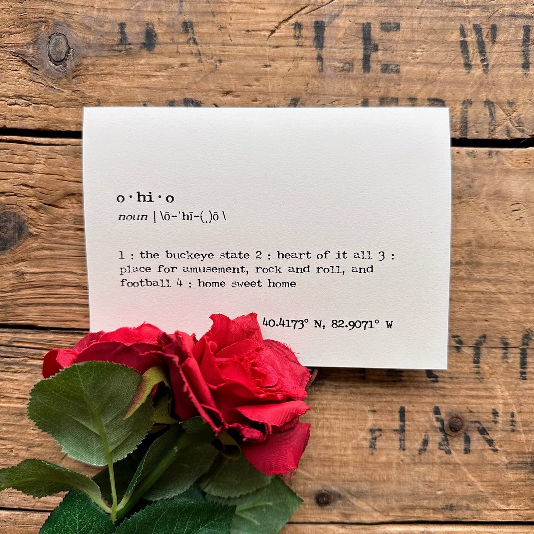 Ohio Definition Greeting Card in Typewriter Font With Envelope and Rose ...