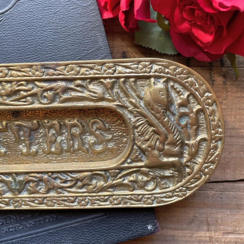 Antique or Vintage Brass "letters" Door Mail Slot Gothic Sign, Gold ...