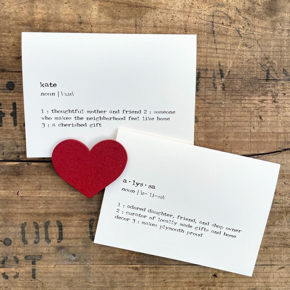 Custom Name Definition Greeting Card in Typewriter Font With Envelope ...