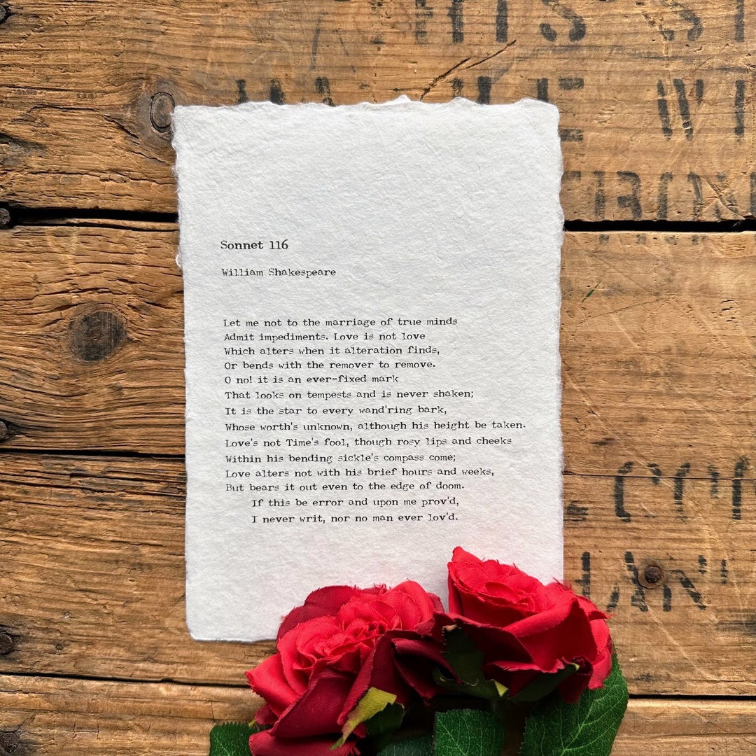 Sonnet 116 by William Shakespeare in Typewriter Font on Handmade Paper ...