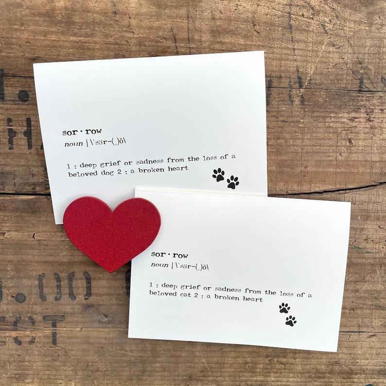 Sorrow Definition Greeting Card for Dog, Cat Loss in Typewriter Font ...