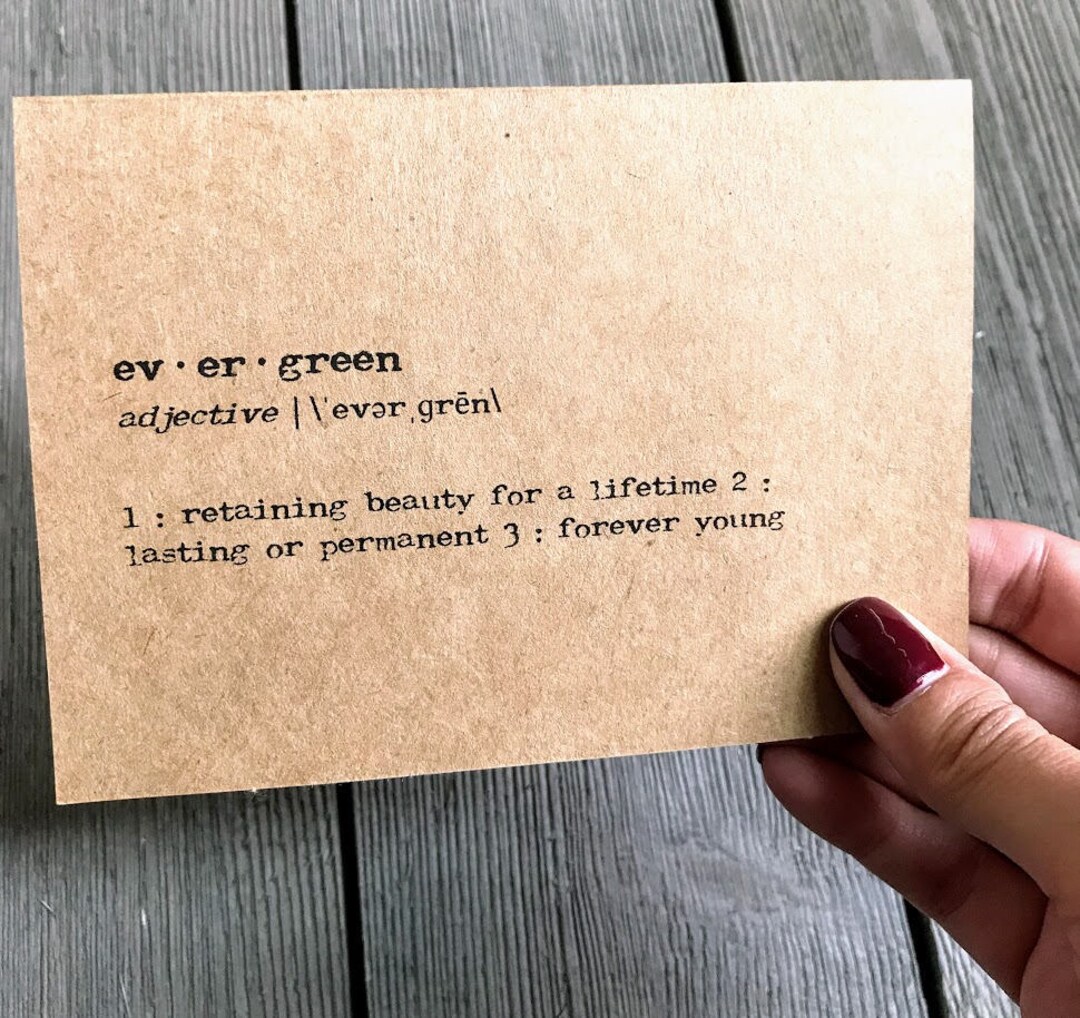 Evergreen Definition Greeting Card in Typewriter Font With Envelope and ...