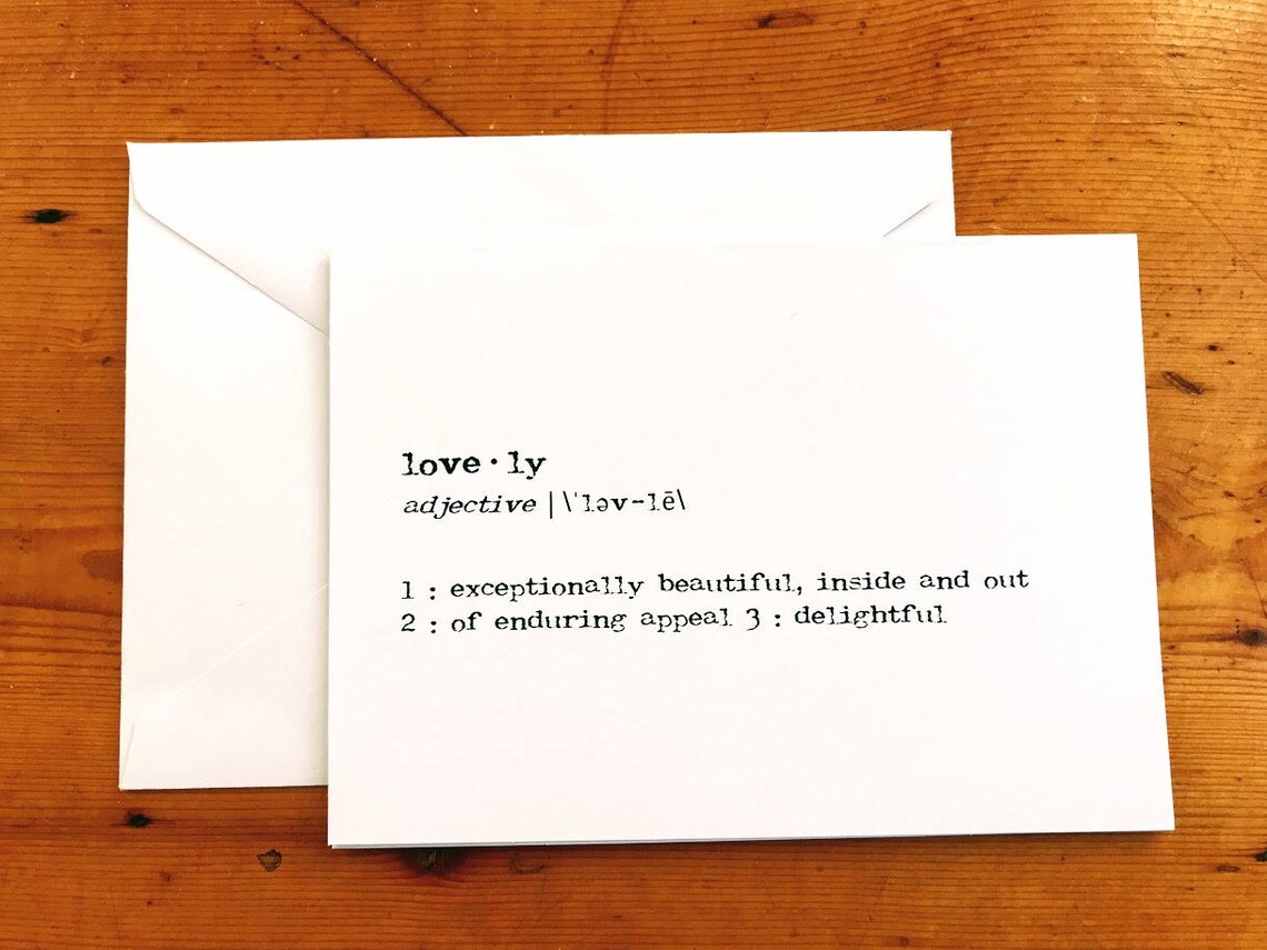 Lovely Definition Greeting Card in Typewriter Font With Envelope and ...