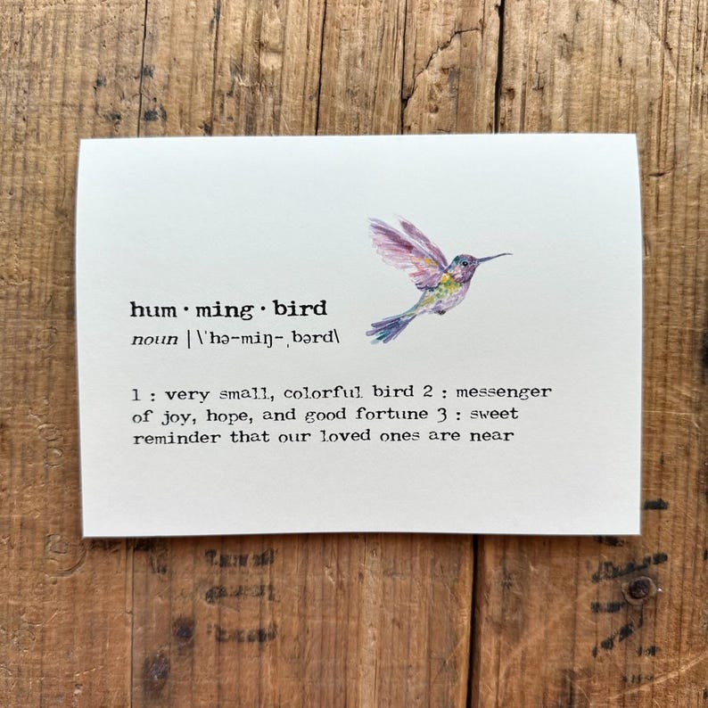 Hummingbird Definition Greeting Card With Original Watercolor, 4" X 5.5 ...