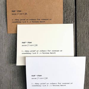 Sorrow Definition Greeting Card in Typewriter Font With Envelope and ...
