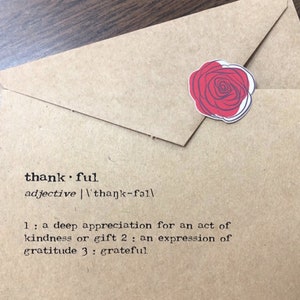 Thankful Definition Greeting Card in Typewriter Font With Envelope and ...
