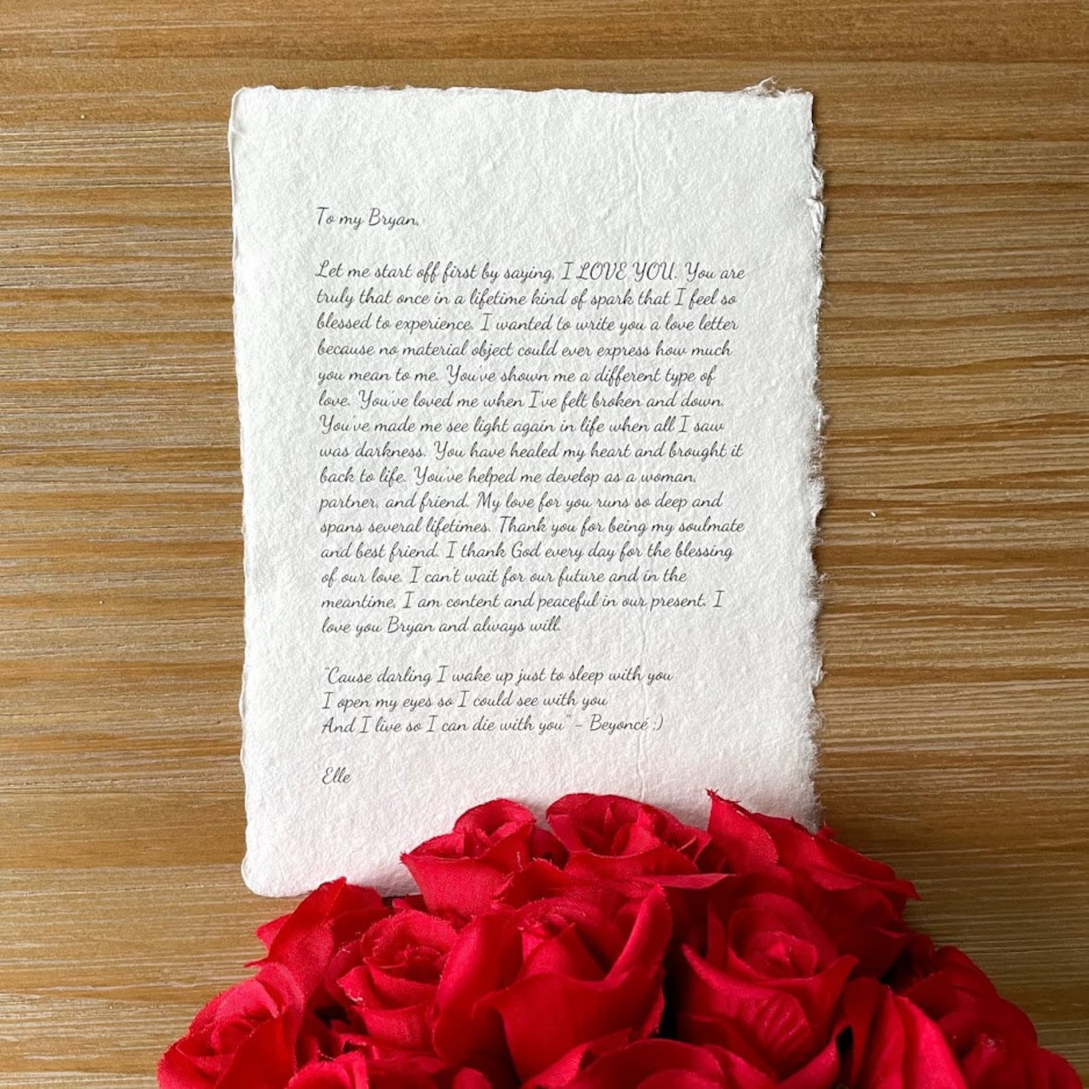 Custom Love Letter Print on Handmade Paper in 5x7 8x10 - Etsy
