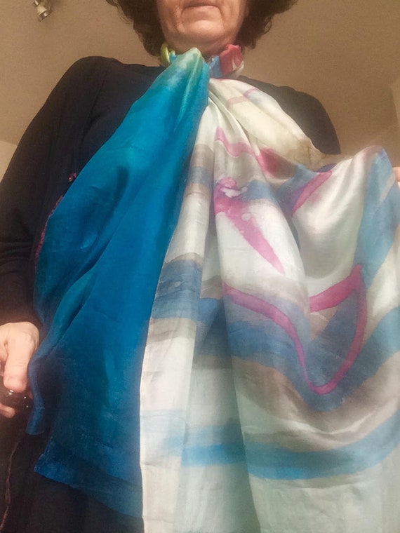 Extra large silk scarf, hand painted by an artist, se… - Gem
