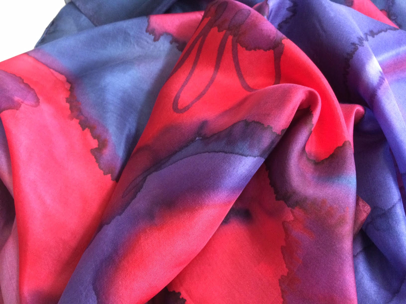 Hand-painted Silk Scarf – Red & Blue Abstract Art Wrap - Etsy
