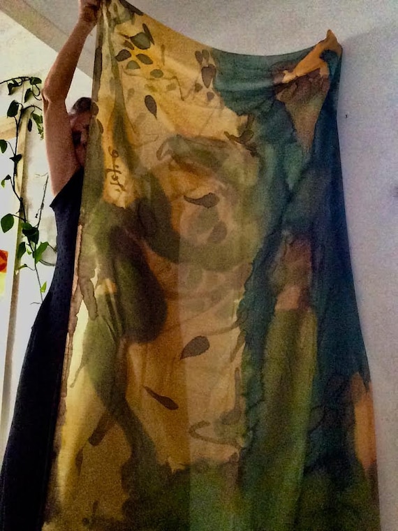 Large & long silk wrap hand painted by an artist - Gem