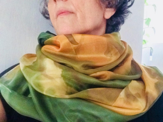 Large & long silk wrap hand painted by an artist - Gem