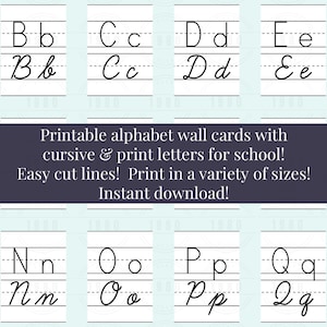 Printable Cursive / Print Wall Cards for School Handwriting Instant ...