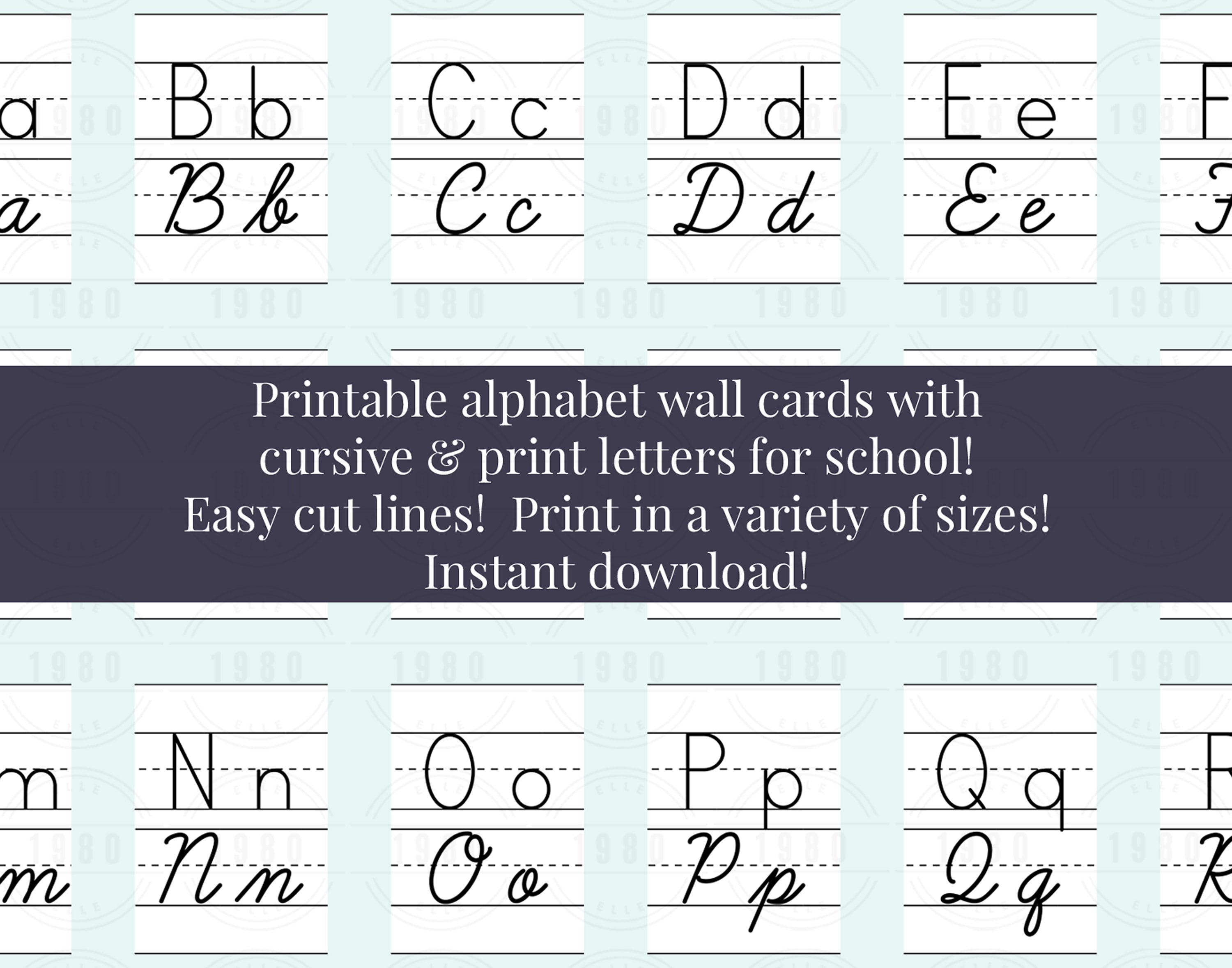 Printable Cursive / Print Wall Cards for School Handwriting Instant ...