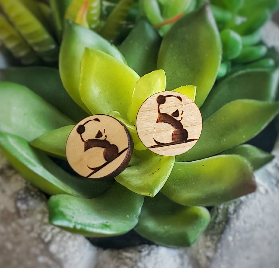 Maple Wood Panda Stud Earrings: Laser Cut Panda Cub Jewelry - Etsy