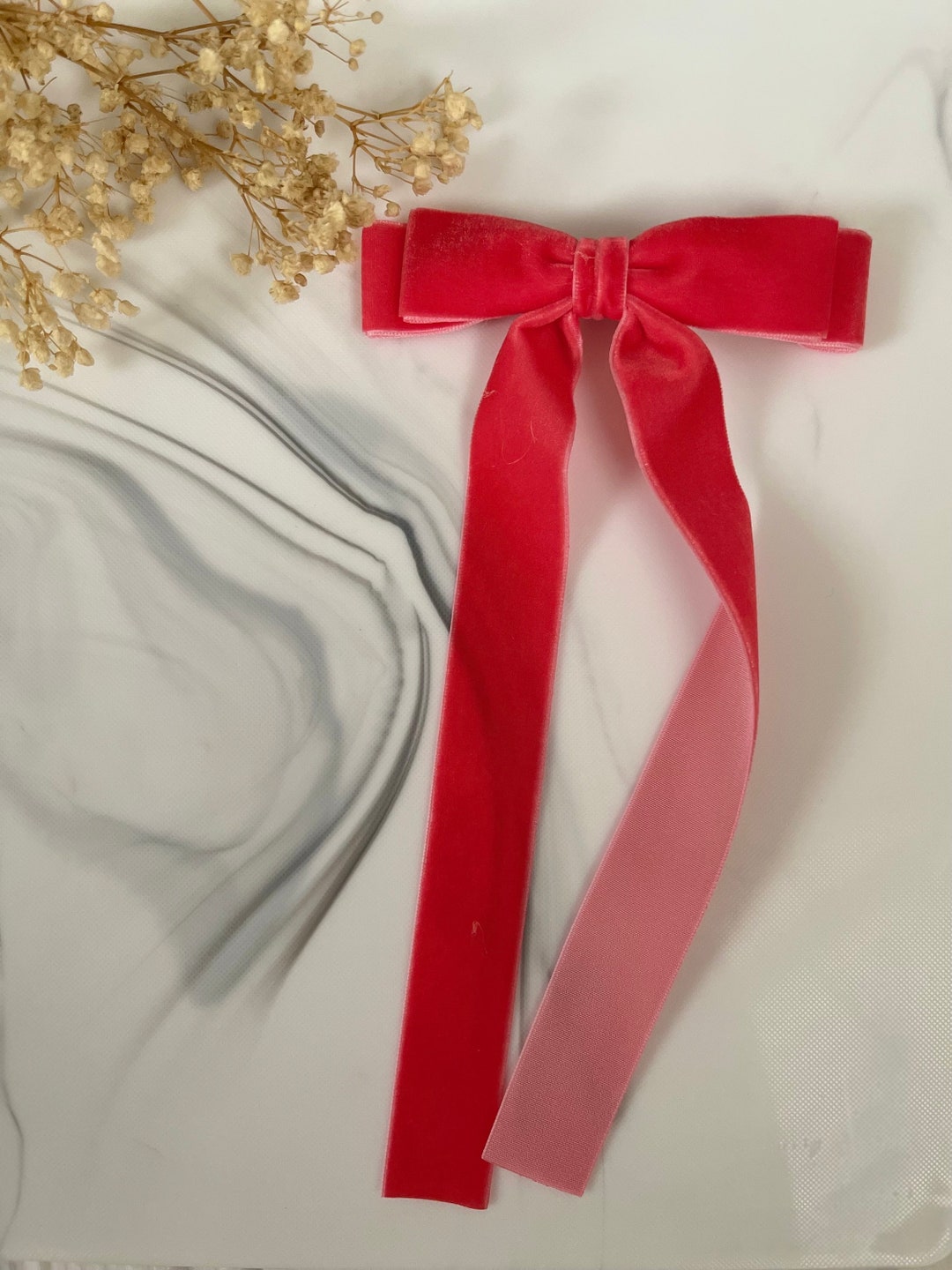 Velvet Hair Bow Long Ribbon Tails, Hair Clip, French Barrette ...