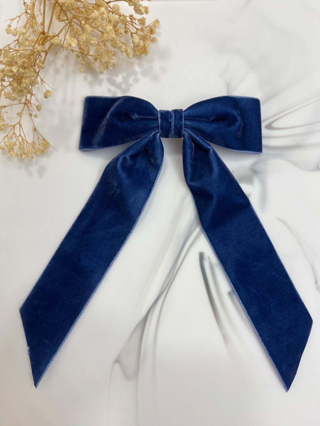Velvet Hair Bow, Large Ribbon, Long Ribbon Tails, Hair Clip, French ...
