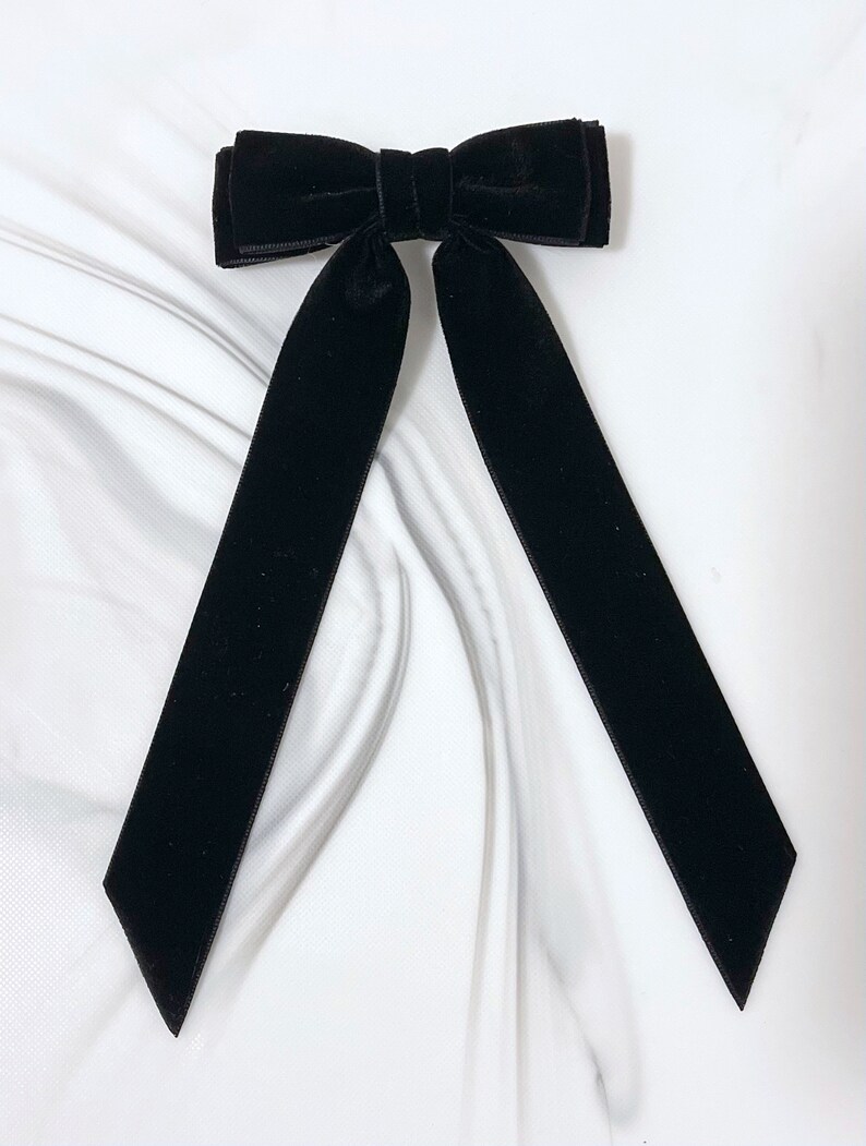 Velvet Hair Bow Long Ribbon Tails, Cute Hair Clip, French Barrette ...