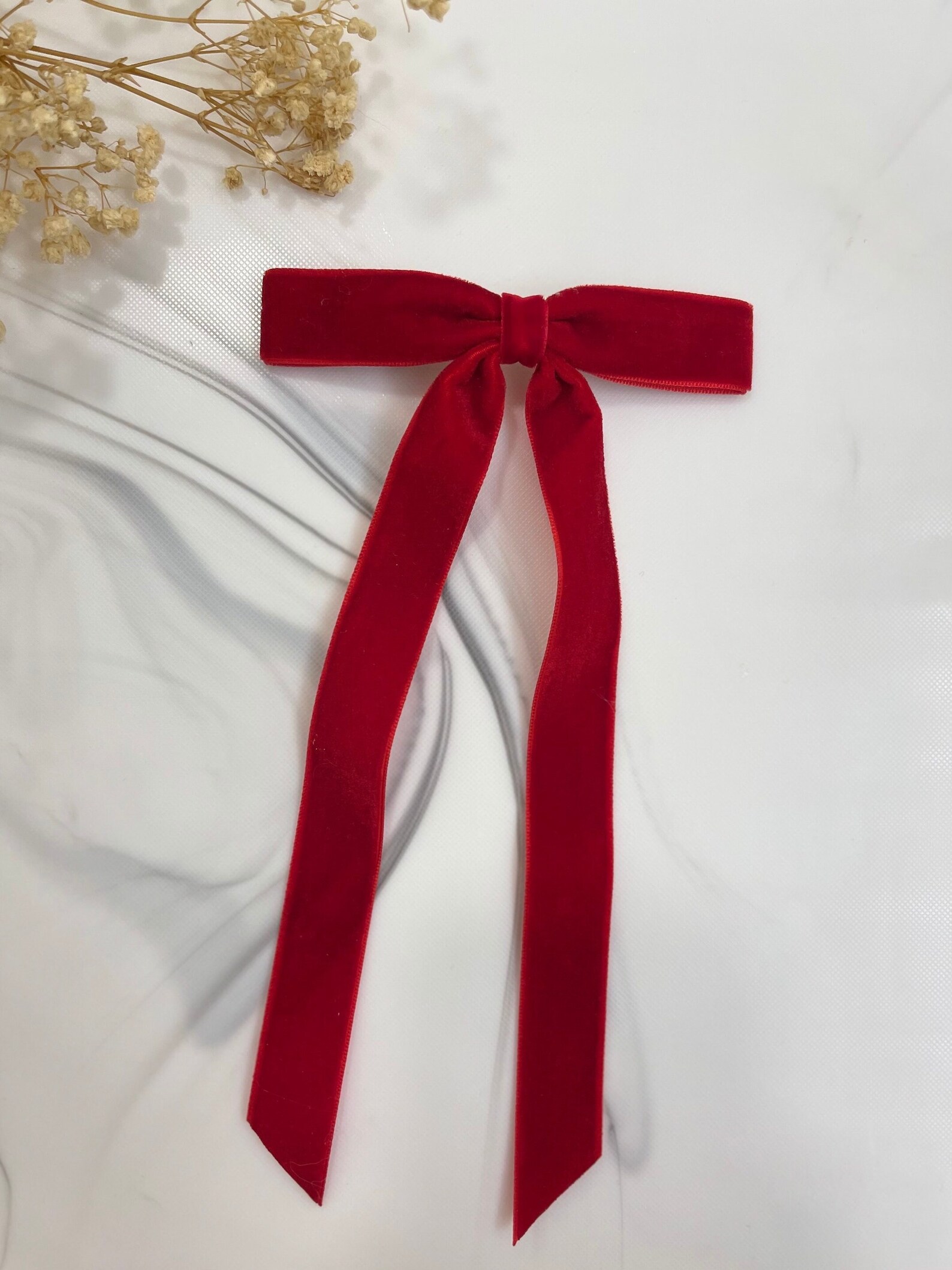 Velvet Hair Bow Small Bow With Long Ribbon Tails, Hair Clip, French ...