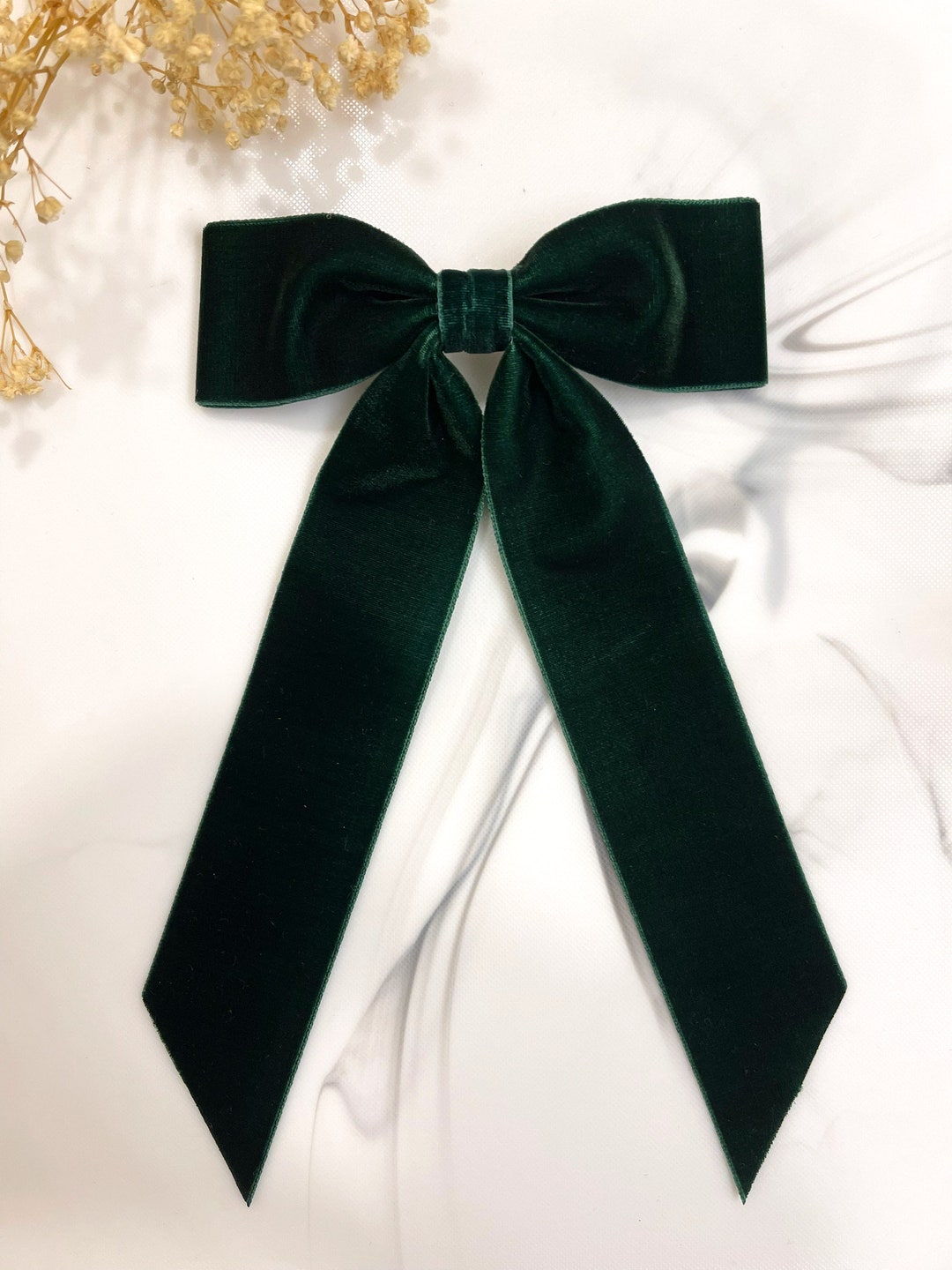 Velvet Hair Bow, Large Ribbon Style, Long Ribbon Tails, Hair Clip ...