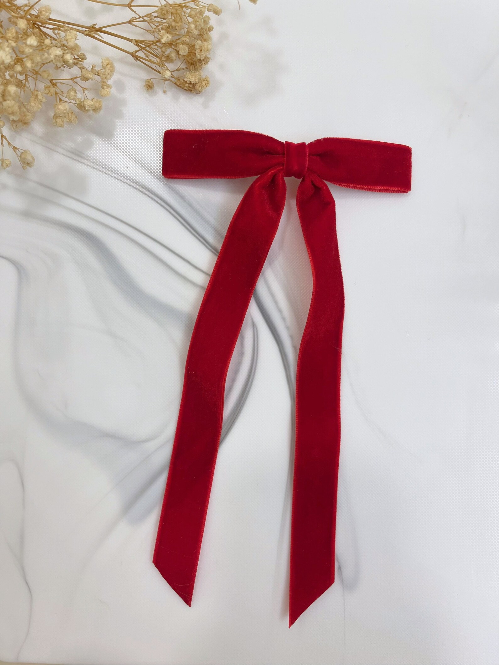 Velvet Hair Bow Small Bow With Long Ribbon Tails, Hair Clip, French ...
