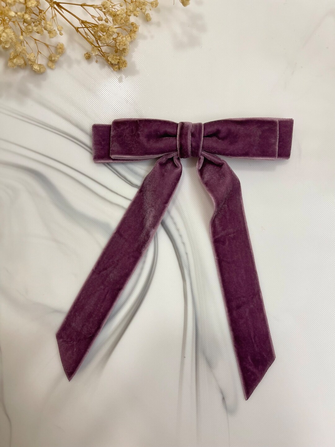 Velvet Hair Bow Long Ribbon Tails, Hair Clip, French Barrette, Deep ...