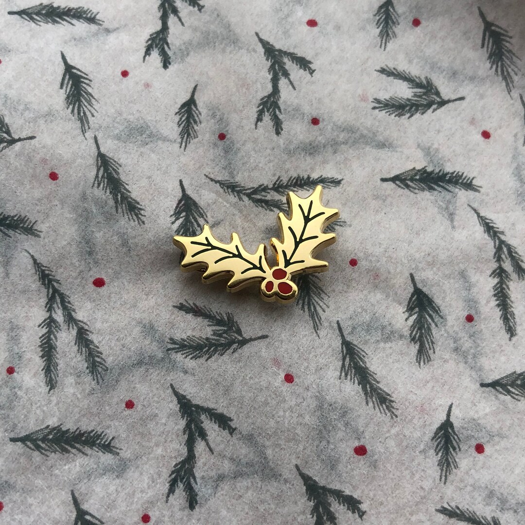 Tiny Christmas Holly Enamel Pin // Hard Enamel Pin Christmas - Etsy