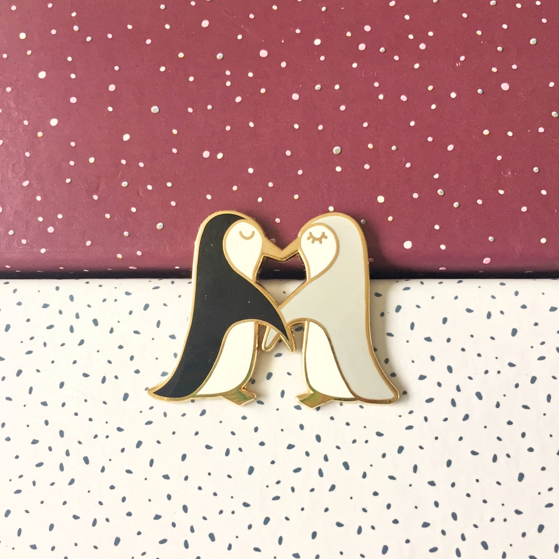 Penguin Couple Lapel Pin Hard Enamel Gold Plated Love - Etsy