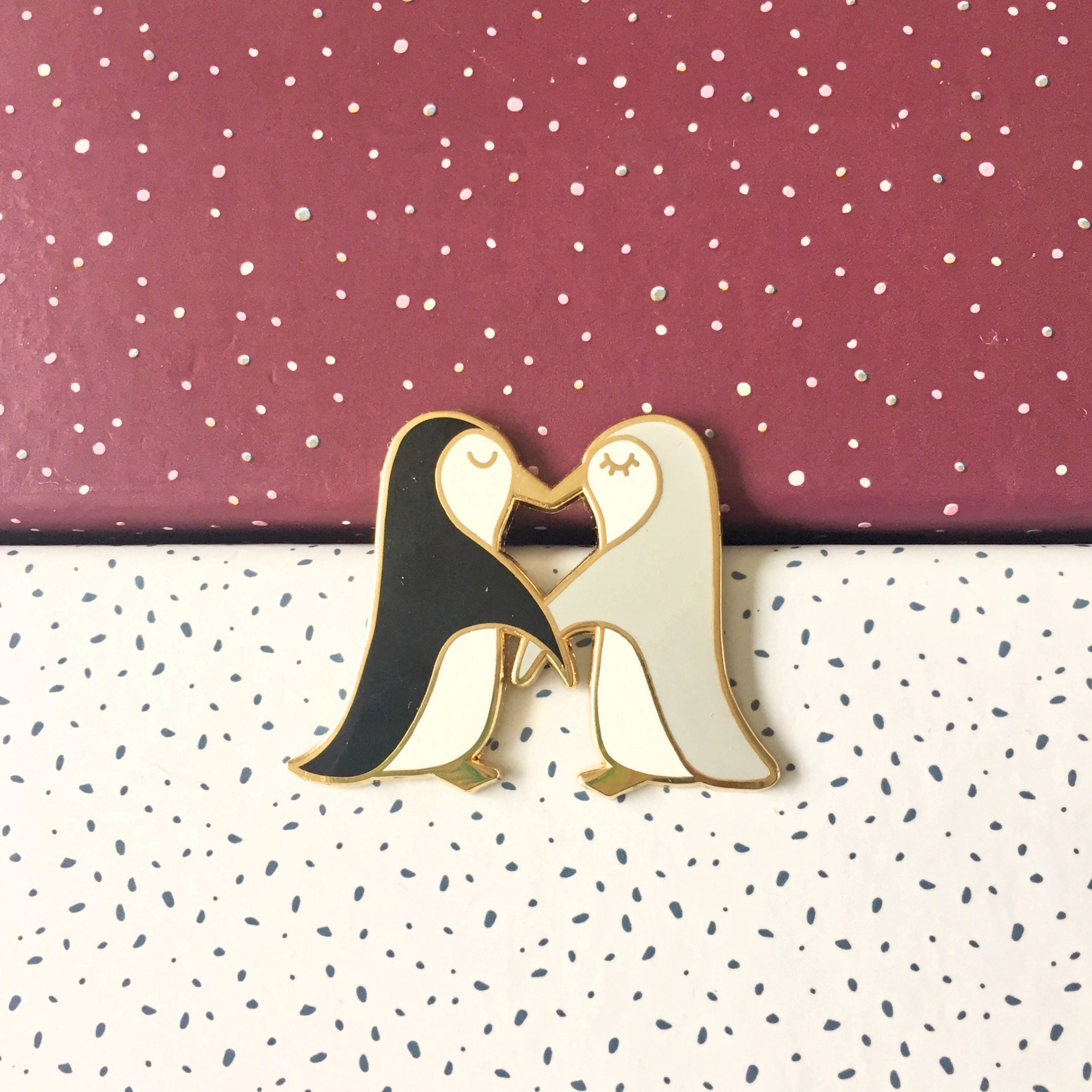 Penguin Couple Lapel Pin Hard Enamel Gold Plated Love | Etsy