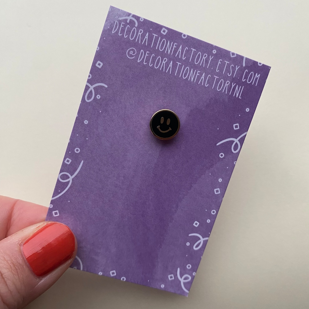 Small Black Smiley Enamel Pin // Smile Pin | Spread Happiness | Tiny ...