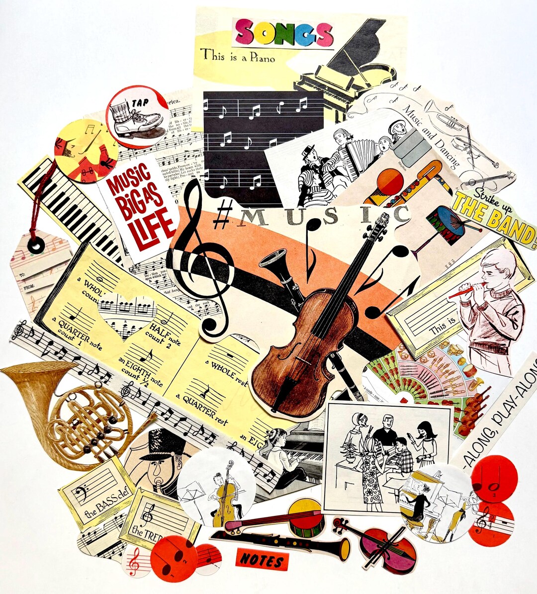 35+ Vintage Music Ephemera Pack/musical Instrument Fussy Cuts/scrapbook ...