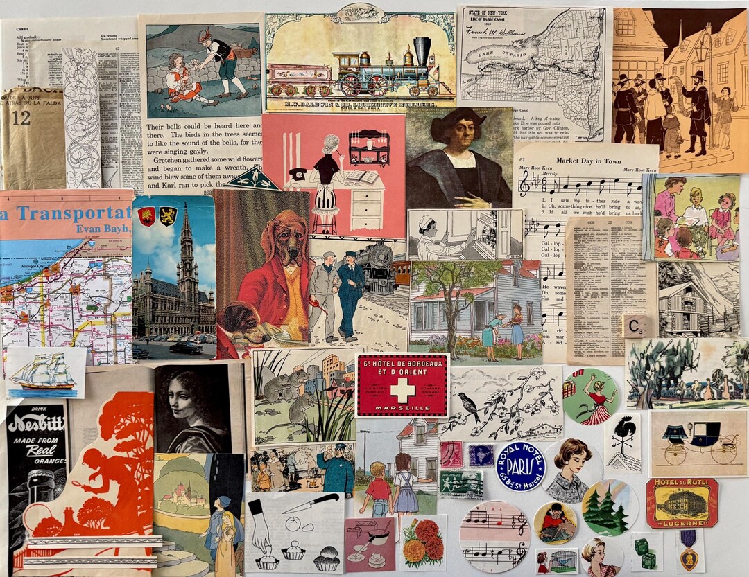 50+ Variety Theme Paper Pack/vintage Images/stamps/map Scraps/nature ...
