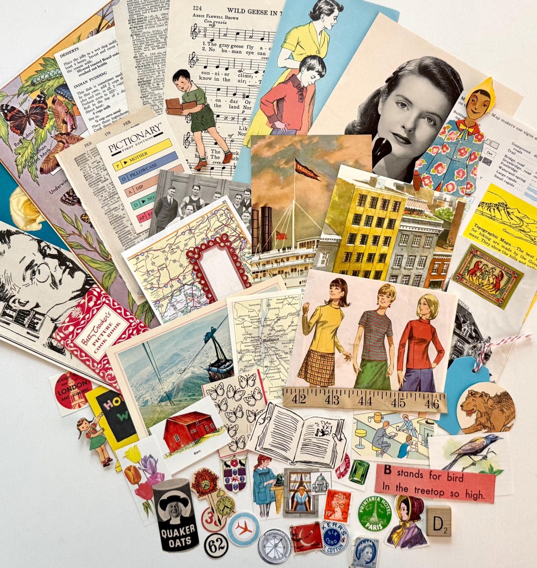 50+ Variety Theme Ephemera Pack/vintage Papers Maps Book Pages Images ...