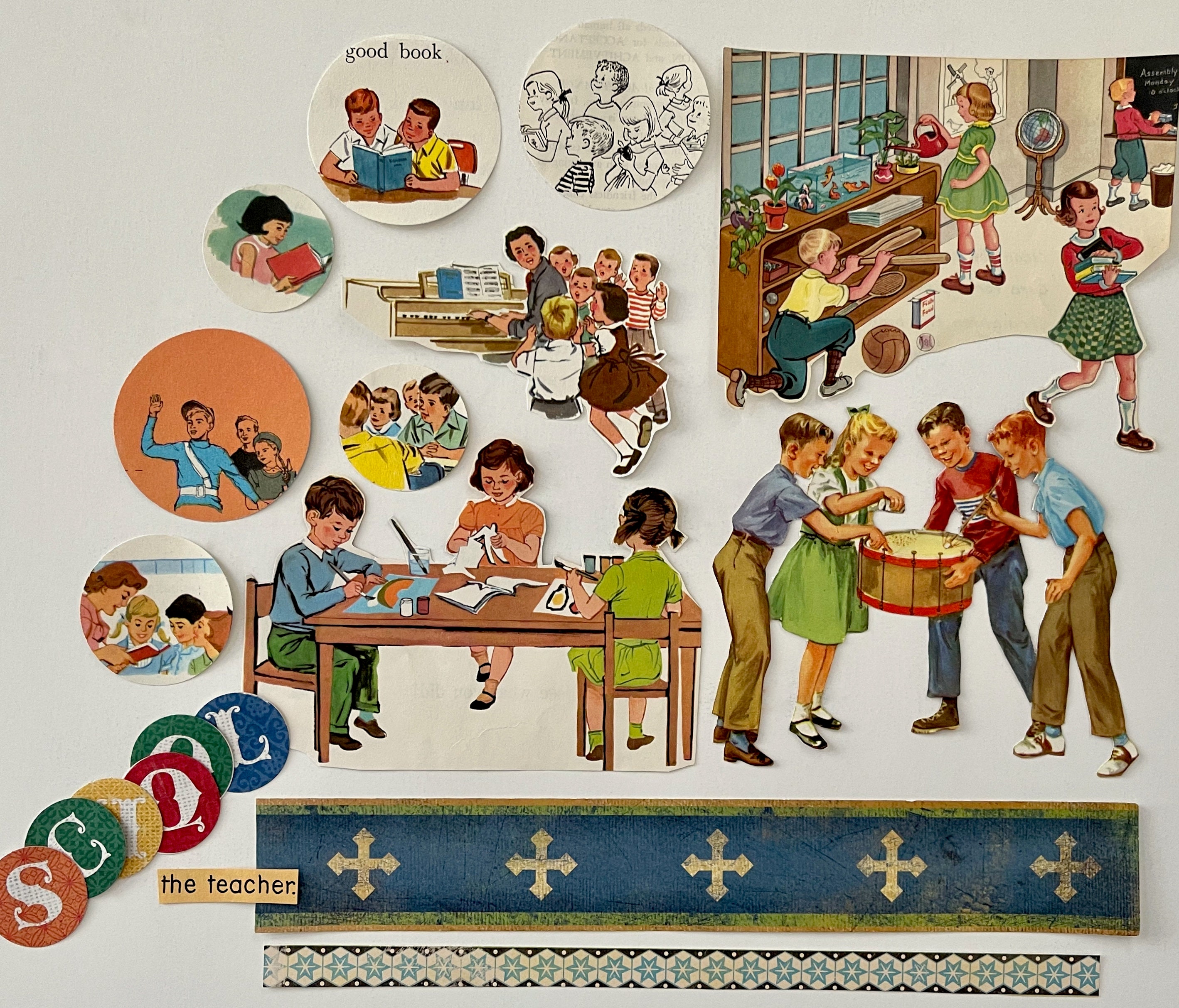 35 Vintage School Theme Paper Pack/mid Century Children's School Book ...