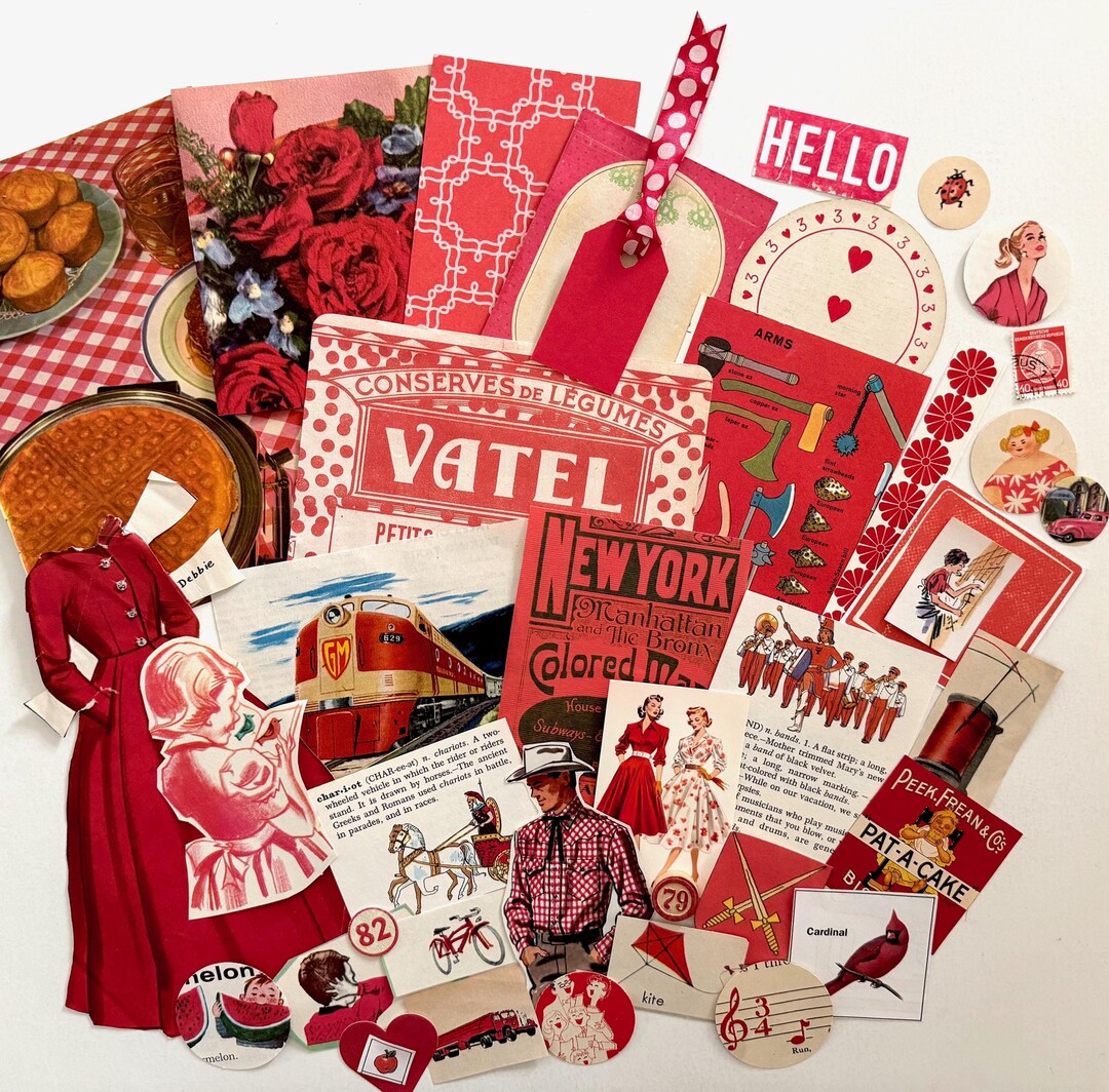 35 Red Ephemera/vintage Paper Pack/junk Journal Scrapbook Kit/red ...